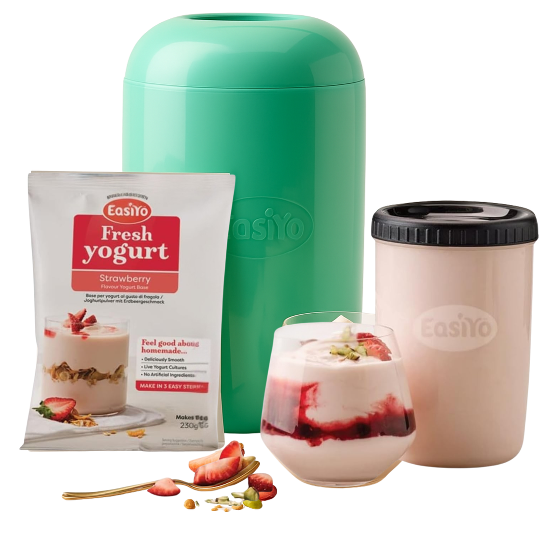 EasiYo Yoghurt Maker Starter Kit | Includes Strawberry Yoghurt Sachet ...